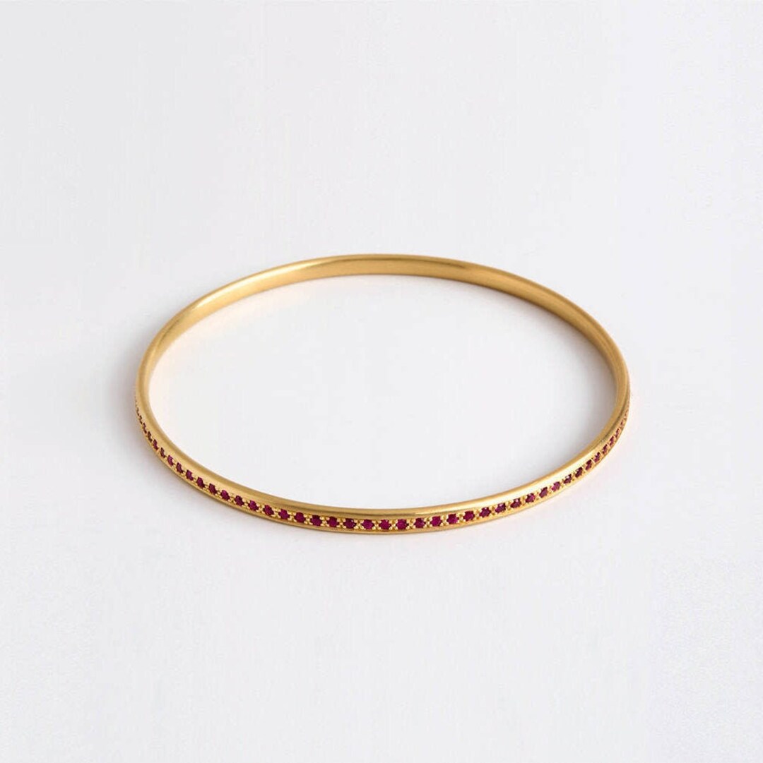 18k Solid Gold Ruby Dainty Bangle Bracelet July Birthstone - Etsy