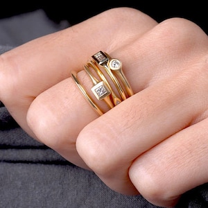 Square Ruby Solitaire Ring, Princess Cut, Stack Ring, 18k Gold, Women ...