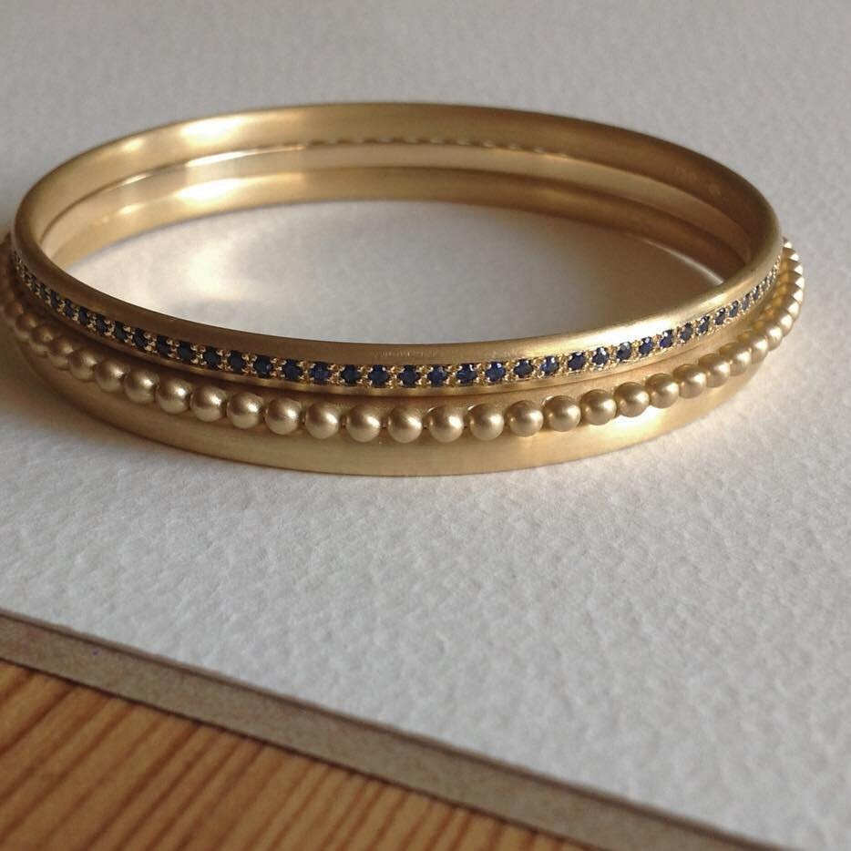 18k Gold Dainty Blue Sapphire Bangle Bracelet September | Etsy