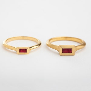 Rose Gold Ruby Stack Ring ⦁ Ruby Solitaire Ring ⦁ Unique Ring for Her ⦁ Gold Stack Baguette Ring ...