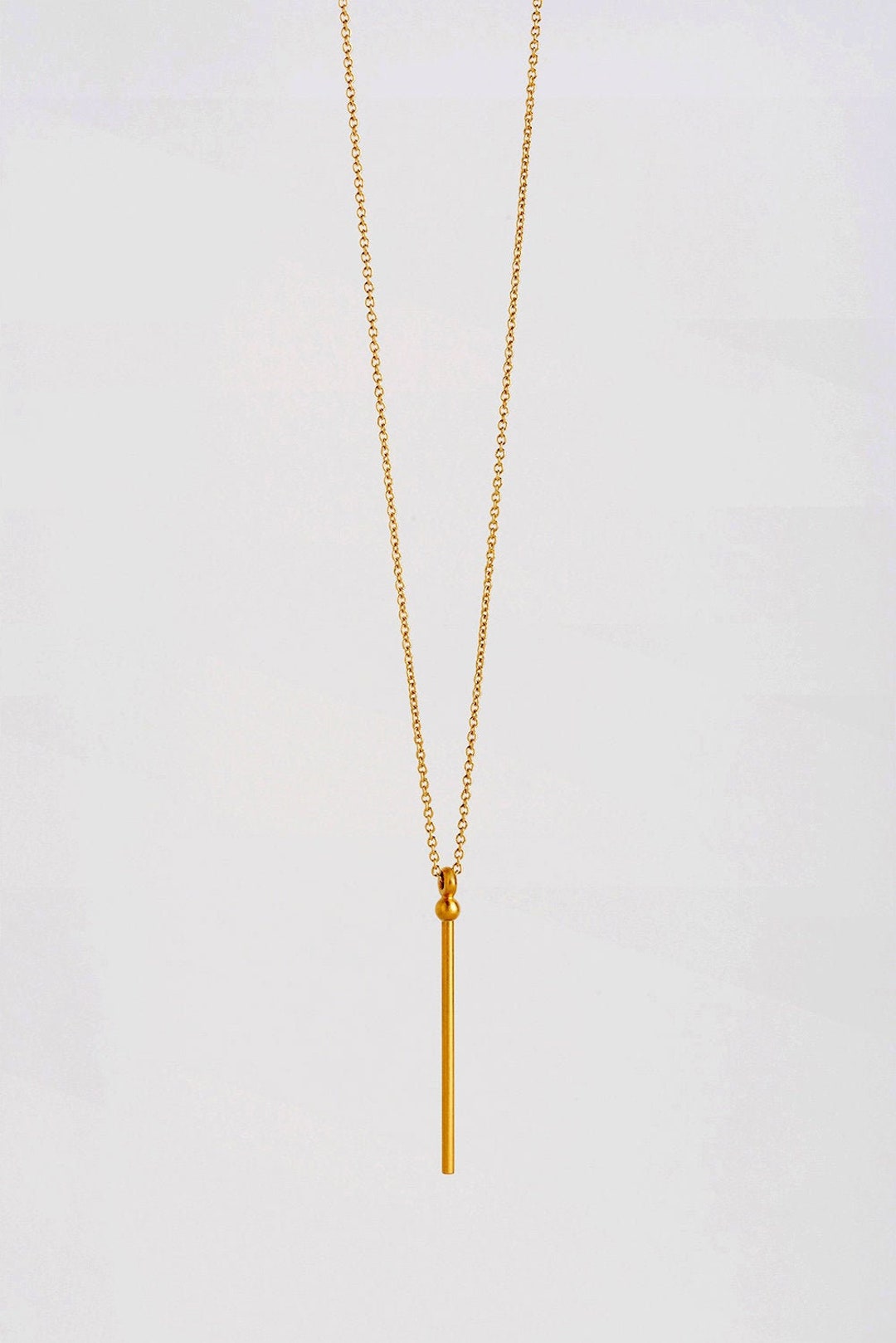 Geometric 22k Gold String Pendant, Minimal Stick Pendant Necklace 14k ...