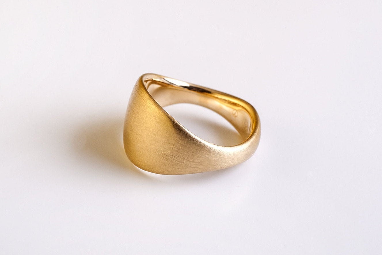 Simple Large Gold Ring Women 18 kt Gold Solid Wide Ring | Etsy