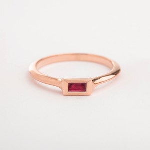 Rose Gold Ruby Stack Ring ⦁ Ruby Solitaire Ring ⦁ Unique Ring for Her ⦁ Gold Stack Baguette Ring ...
