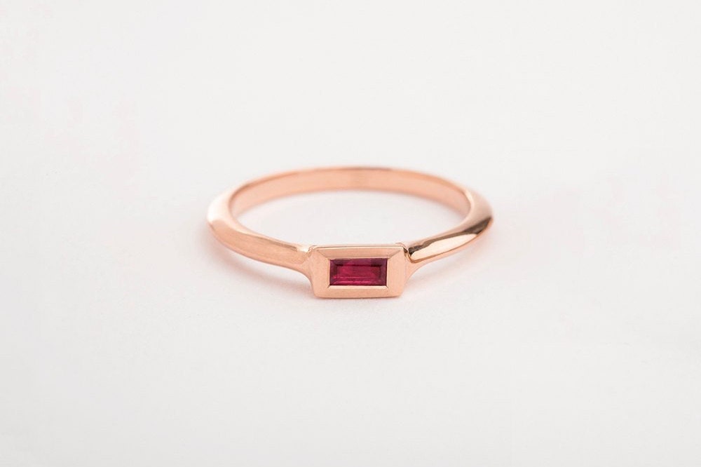 Rose Gold Ruby Stack Ring Ruby Solitaire Ring Unique Ring - Etsy