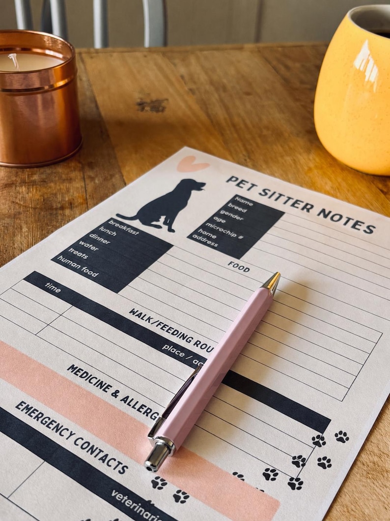 Pet Sitter Notes Template – Dog Care Form Printable, Routine Checklist ...