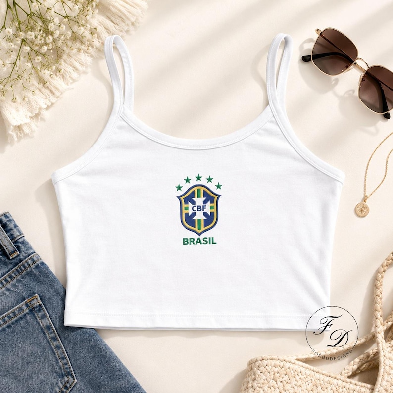 Brazil World Cup 2026 Tank Top, Brazil Football Embroidered Baby Tee ...