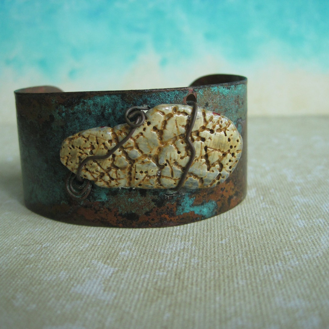 Rustic Copper Cuff With Seashell, Rustic Copper Cuff With Patina ...