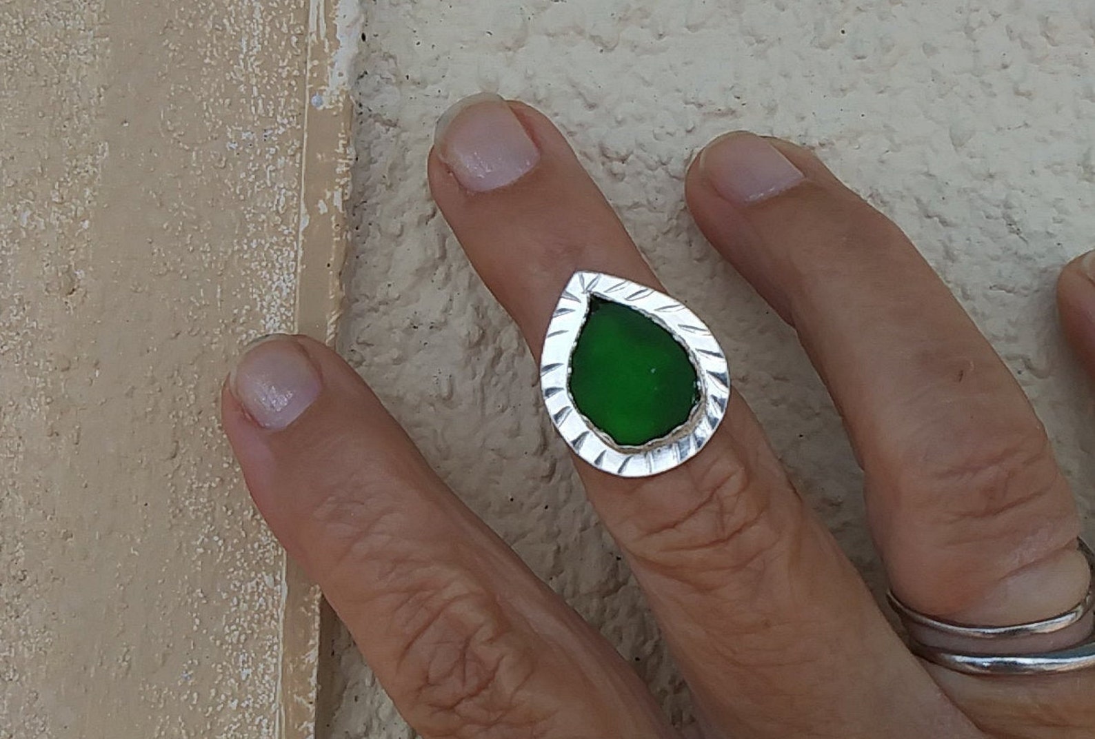 Green Sea Glass Ring, Green Sea Glass Sterling Silver Ring, Artisan Sea ...