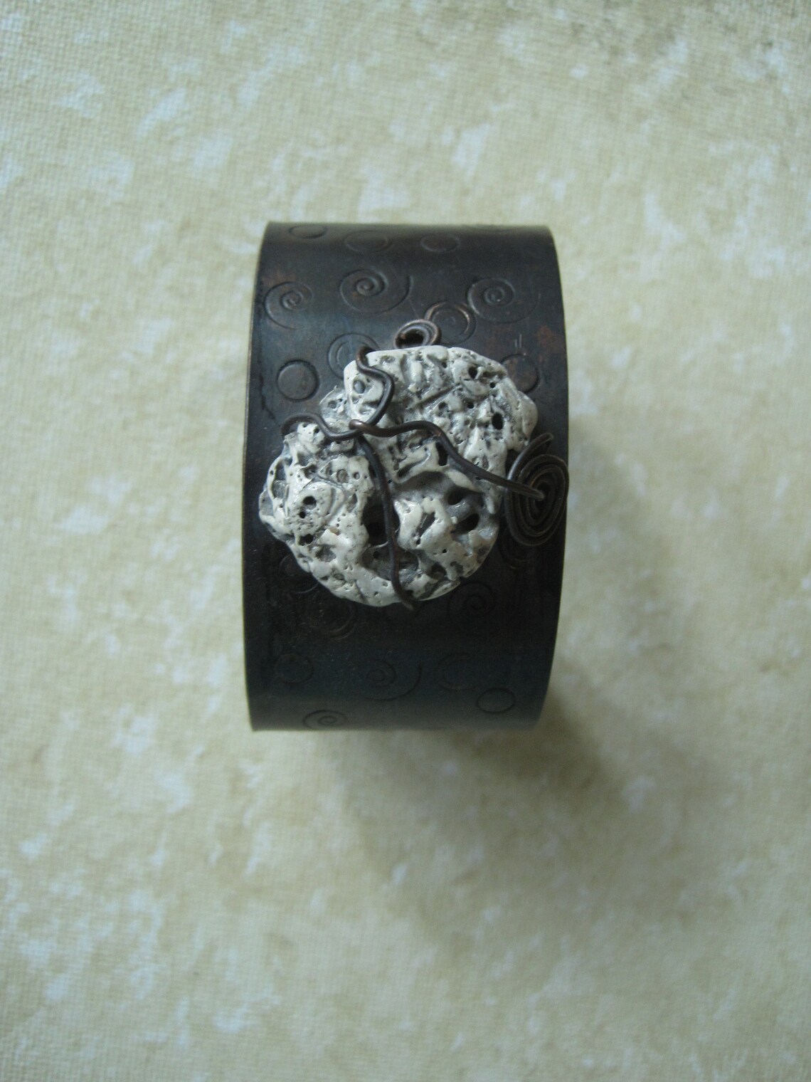 Rustic Copper Cuff With Seashell Darkened Copper Stamped Cuff - Etsy