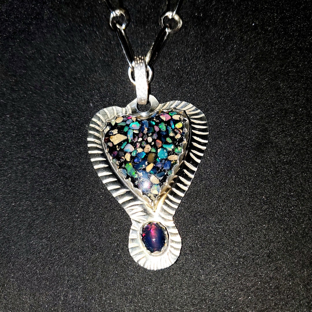 Fire Opal Multi Color Gemstone Heart Necklace, Composite Fire Opal ...