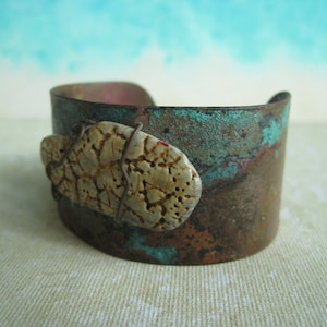 Rustic Copper Cuff With Seashell, Rustic Copper Cuff With Patina ...