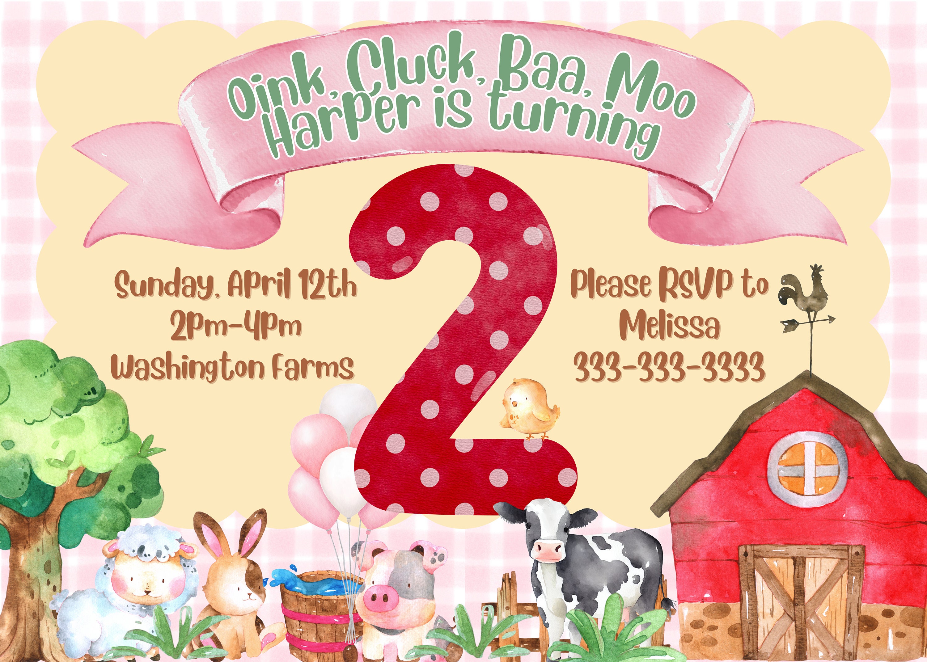 Girl Farm Birthday Party Invitation - Etsy