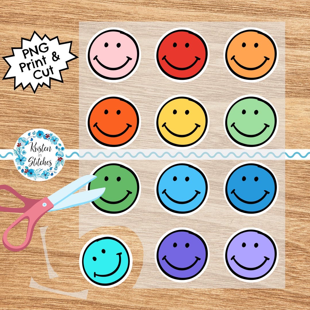 Happy Face Printable Sticker Sheet, Transparent PNG, DIY Print & Cut ...