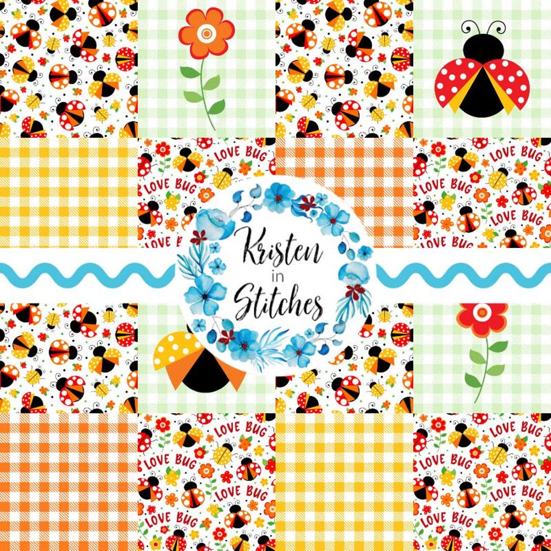 Ladybug Patchwork Seamless Pattern, Cute Bugs Flowers Gingham ...