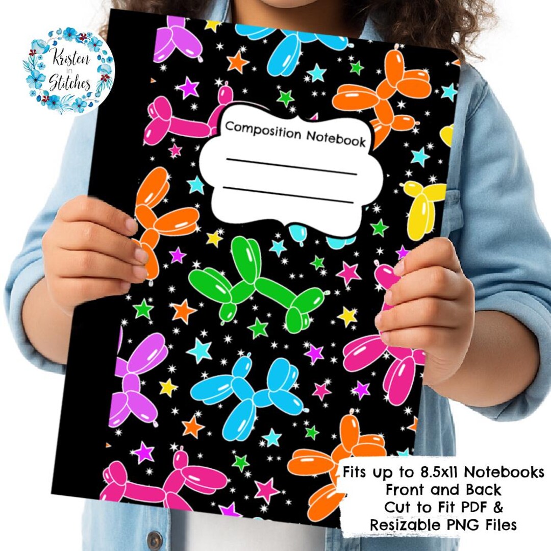 Printable Composition Notebook Cover, Party Pups, Neon Balloon Dogs ...