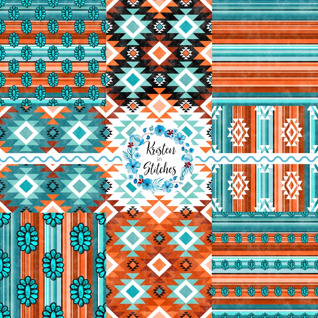 Western Aztec Seamless File Set of 9, Serape Stripes Repeating Patterns ...