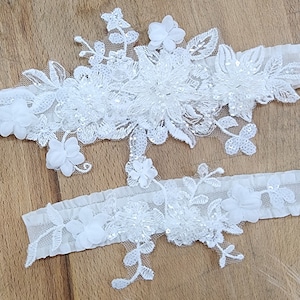 Lace Beaded Garter Set, White Lace Garter Set, Bridal Garter Set ...