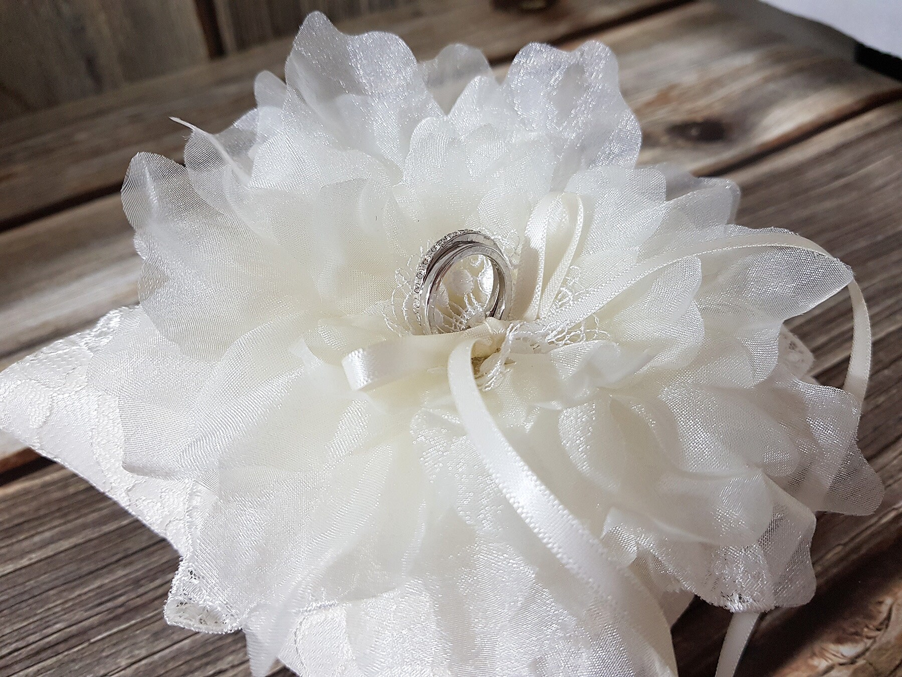 Organza flower ring pillow wedding ring bearer pillow lace | Etsy