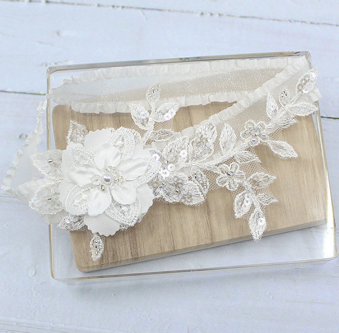 Satin Flower Lace Garter, Wedding Garter, Bridal Garter, Flower Garter ...