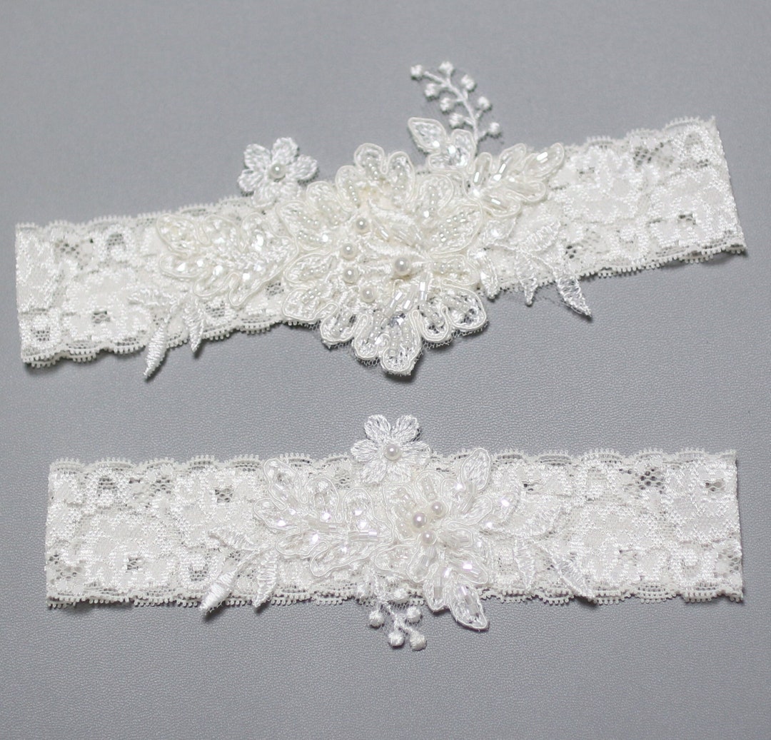 Ivory Lace Garter Set, Bridal Ivory Garter Set, Wedding Garter Set ...