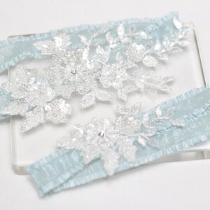 Sequin Lace Garter Set Blue Garter Set Bridal Garter Set - Etsy