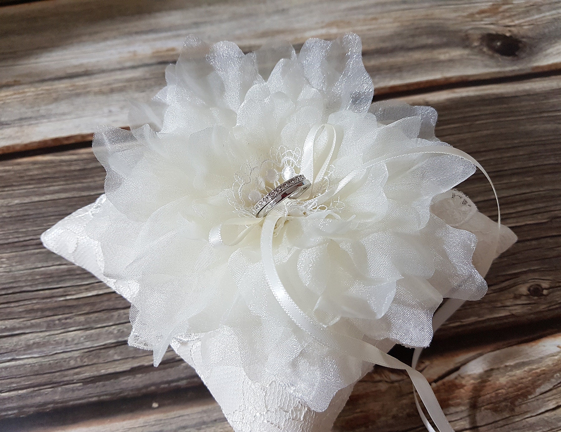 Organza flower ring pillow wedding ring bearer pillow lace | Etsy