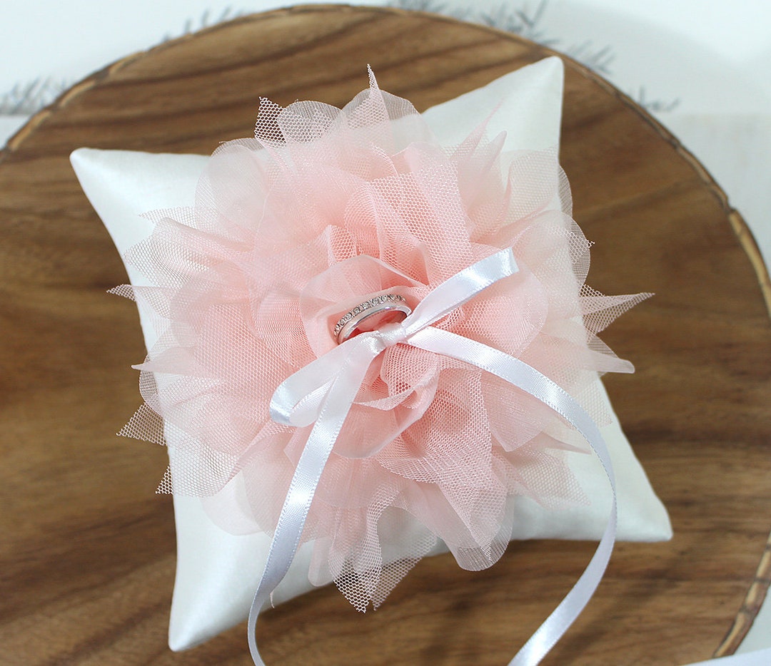 Pink Organza Tulle Flower Wedding Ring Pillow: off White Cushion - Etsy