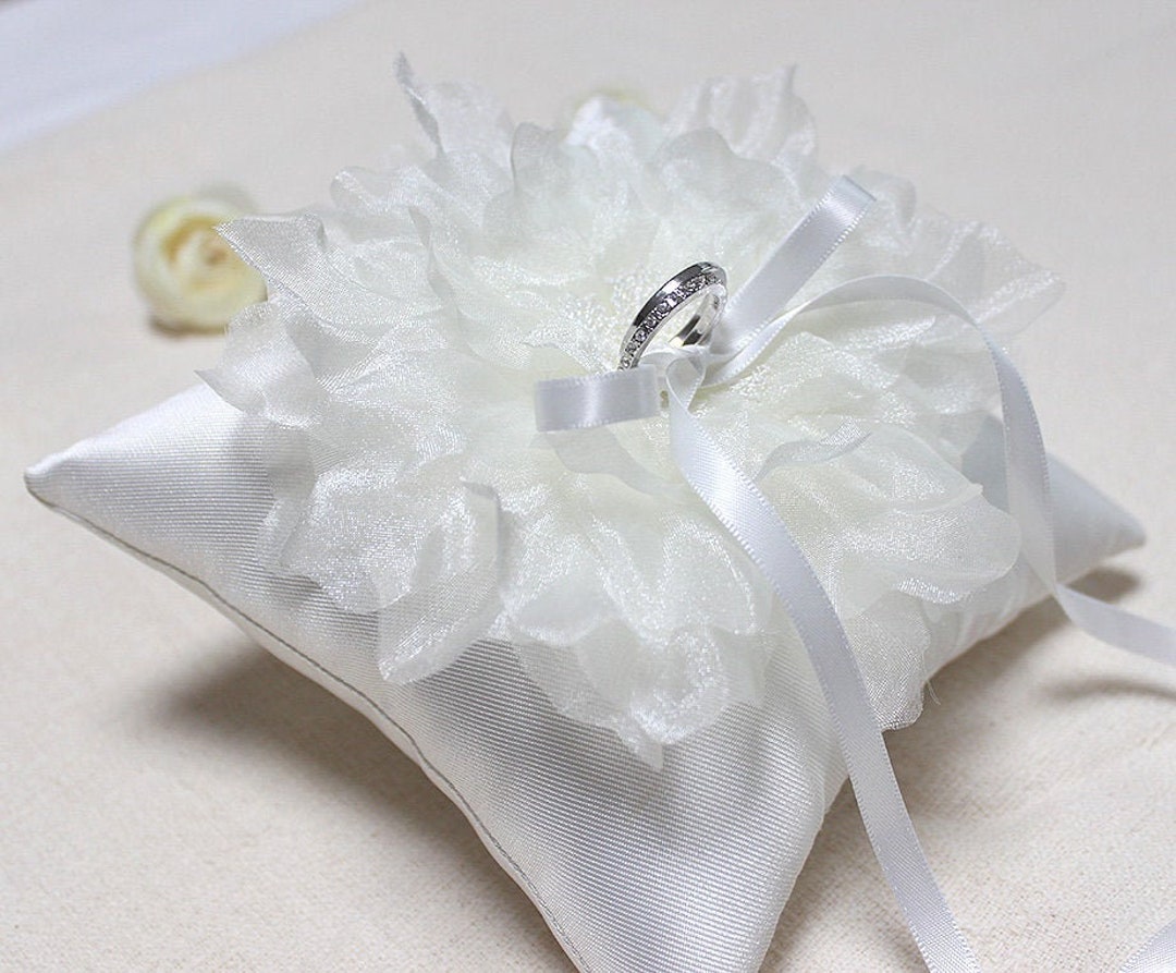 Organza Flower Ring Pillow: off White Wedding Cushion - Etsy