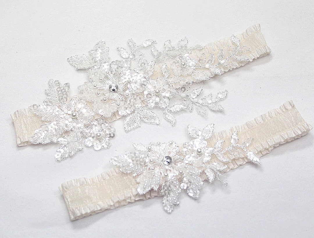 Garter Set, Sequin Lace Garter Set, Ivory Garter Set, Wedding Garter ...