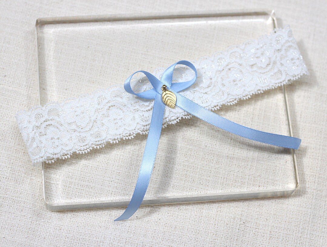 Blue Bow Garter, Ivory Lace Toss Garter, Gold Leaf Garter, Wedding ...