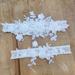 Lace Beaded Garter Set, White Lace Garter Set, Bridal Garter Set ...