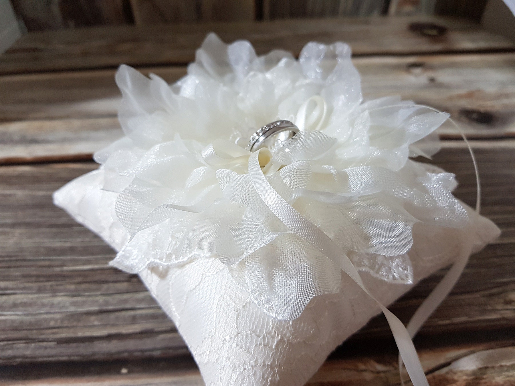 Organza flower ring pillow wedding ring bearer pillow lace | Etsy
