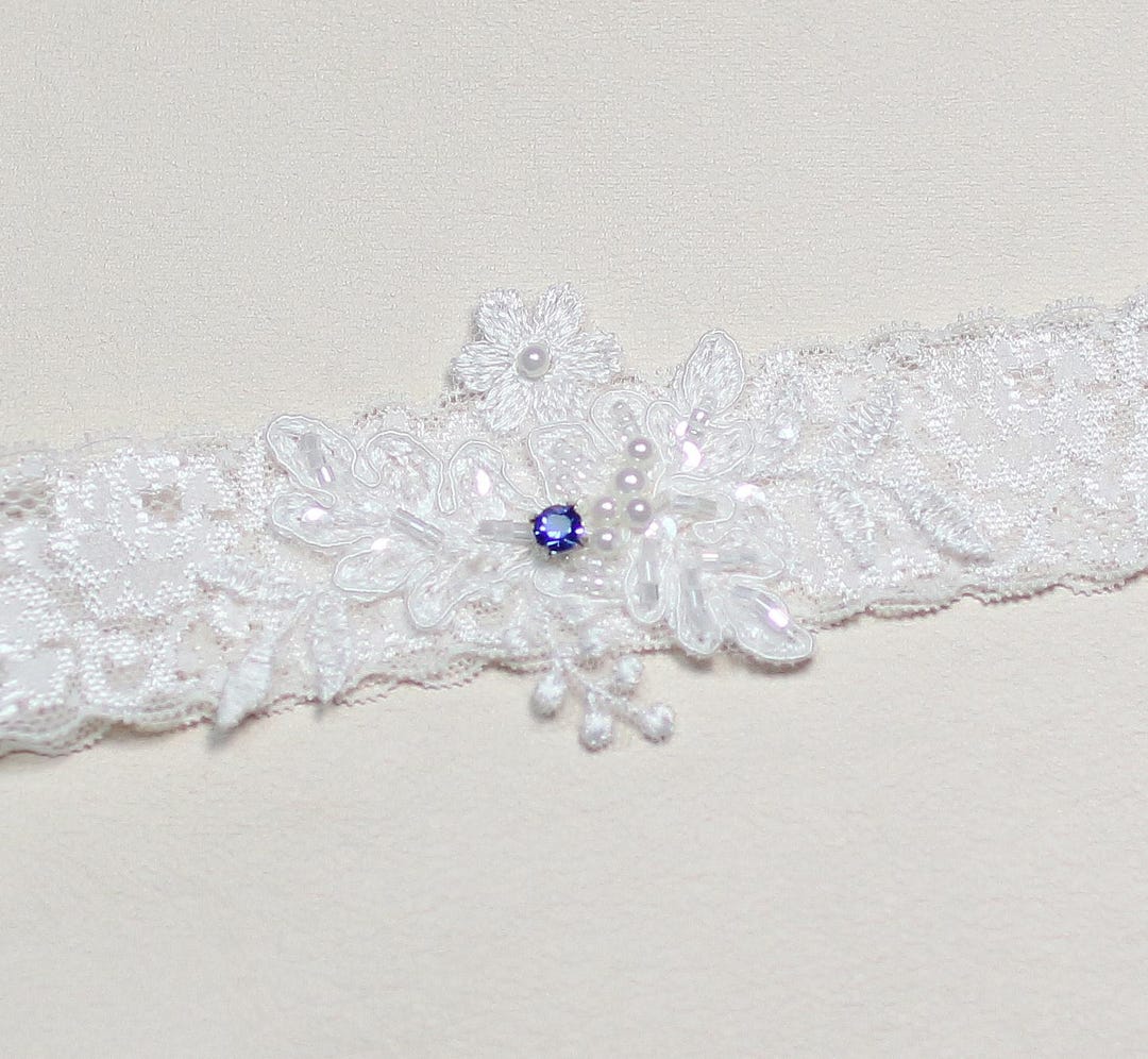Sapphire Blue Crystal Lace Tiny Throw Wedding Garter- Beaded Bridal ...
