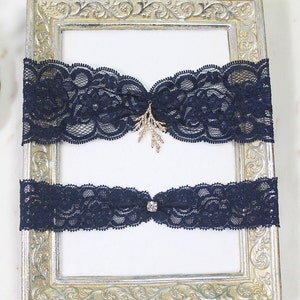 Navy Lace Garter Set, Wedding Garter Set, Lace Garter Set, Bridal ...