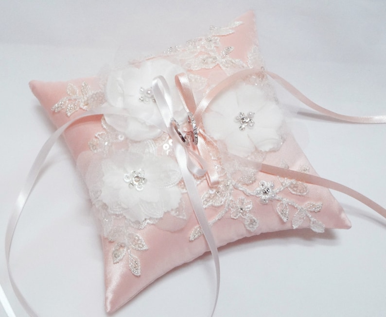 Wedding Ring Pillow Pink Satin Silk Ring Pillow Floral Ring | Etsy