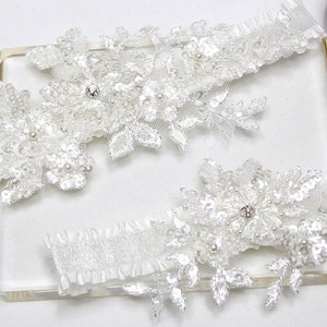 Sequin Lace Garter Set, Blue Garter Set, Bridal Garter Set, Garters for ...