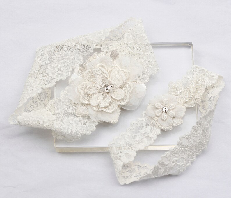Ivory Lace Garter Set Wedding Garter Set Bridal Garter Set | Etsy