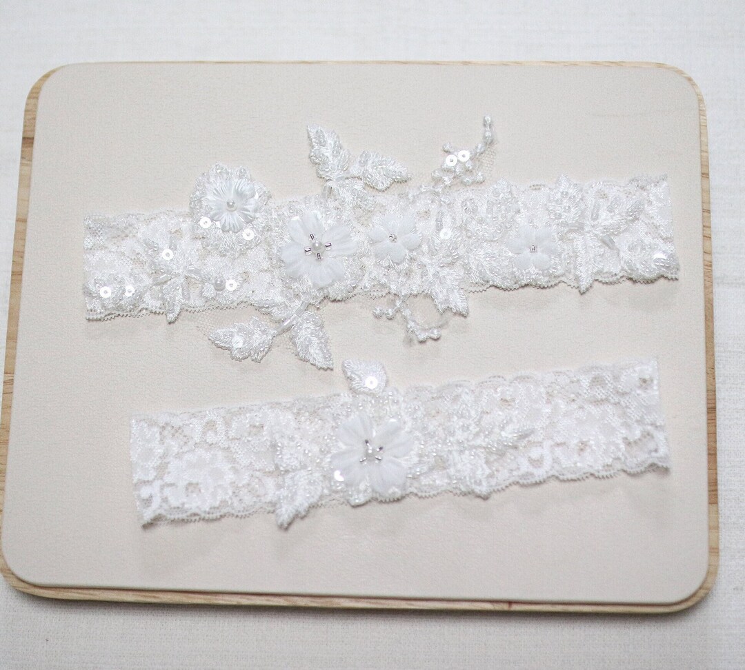 Wedding Lace Garter Set, Beaded Lace Garter Set, Bridal Garter Set ...