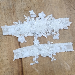 Lace Beaded Garter Set, White Lace Garter Set, Bridal Garter Set ...
