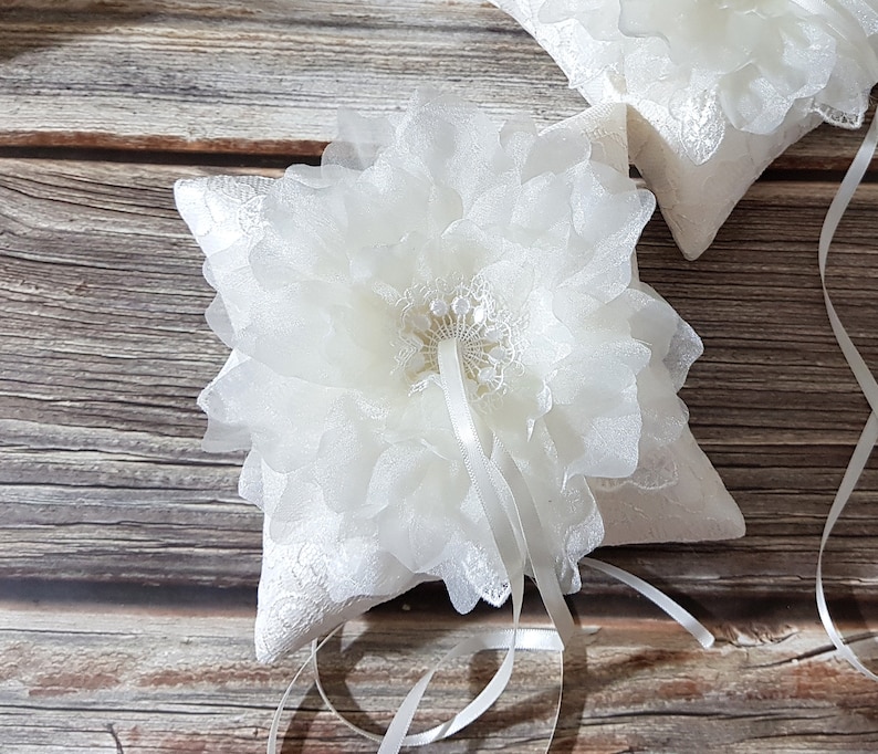Organza Flower Ring Pillow Wedding Ring Bearer Pillow Lace - Etsy