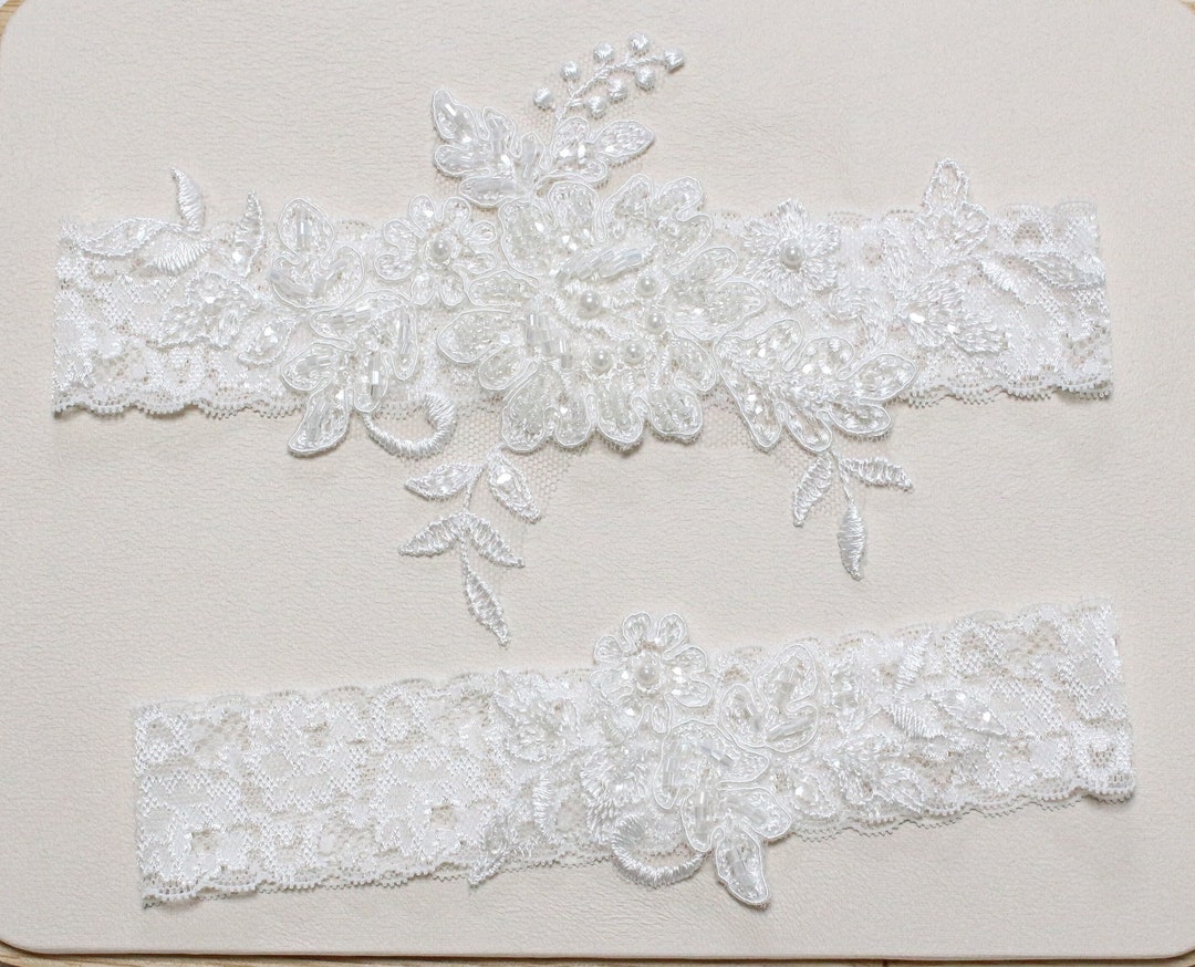 Ivory Lace Garter Set, Wedding Garter Set, Bridal Garter Belt, Blue ...