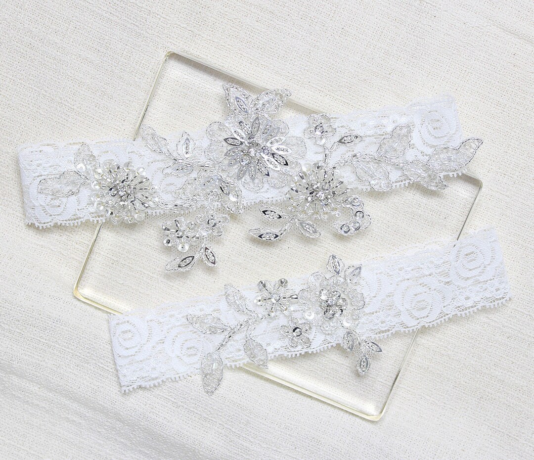 Silver Lace Garter Set, Wedding Garter Set, Bride Garter Set, Bridal ...