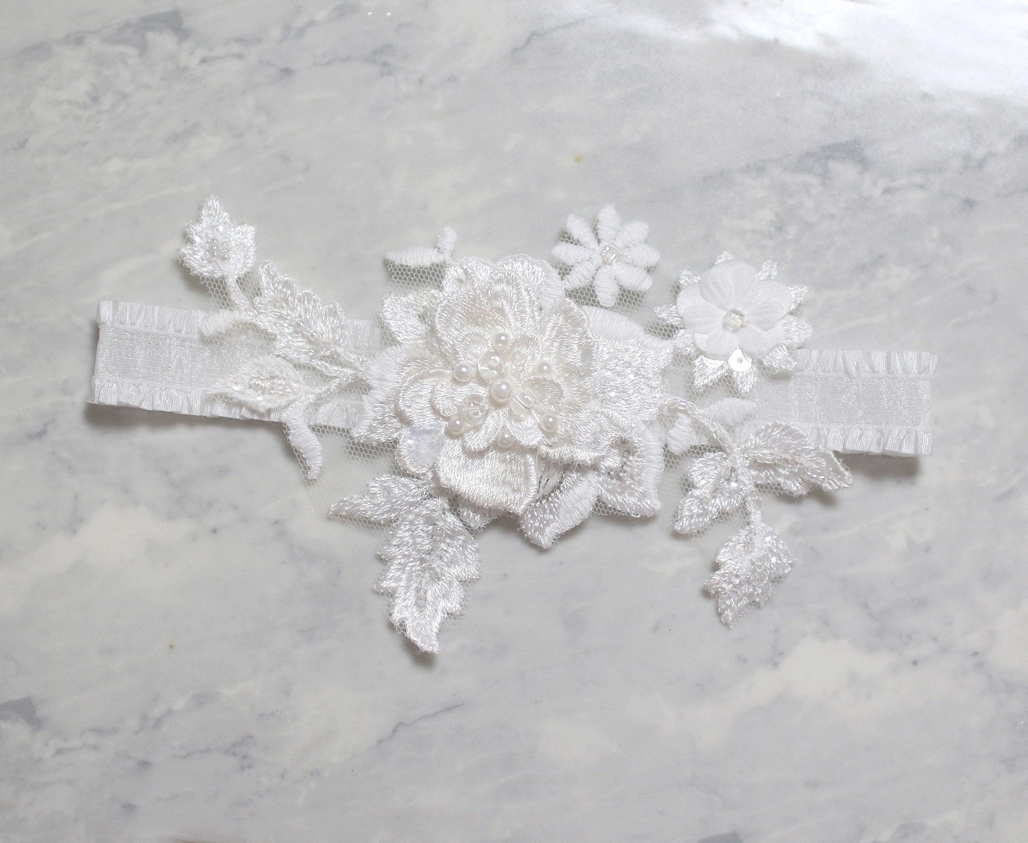 Lace Garter: Hand-beaded Crystal & Pearl Embroidered Bridal Garter for ...