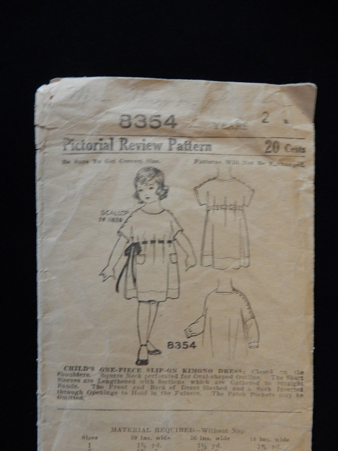 Size 2, Pictorial Review Pattern 8354, Patent Date 1907, Pullover Dress ...