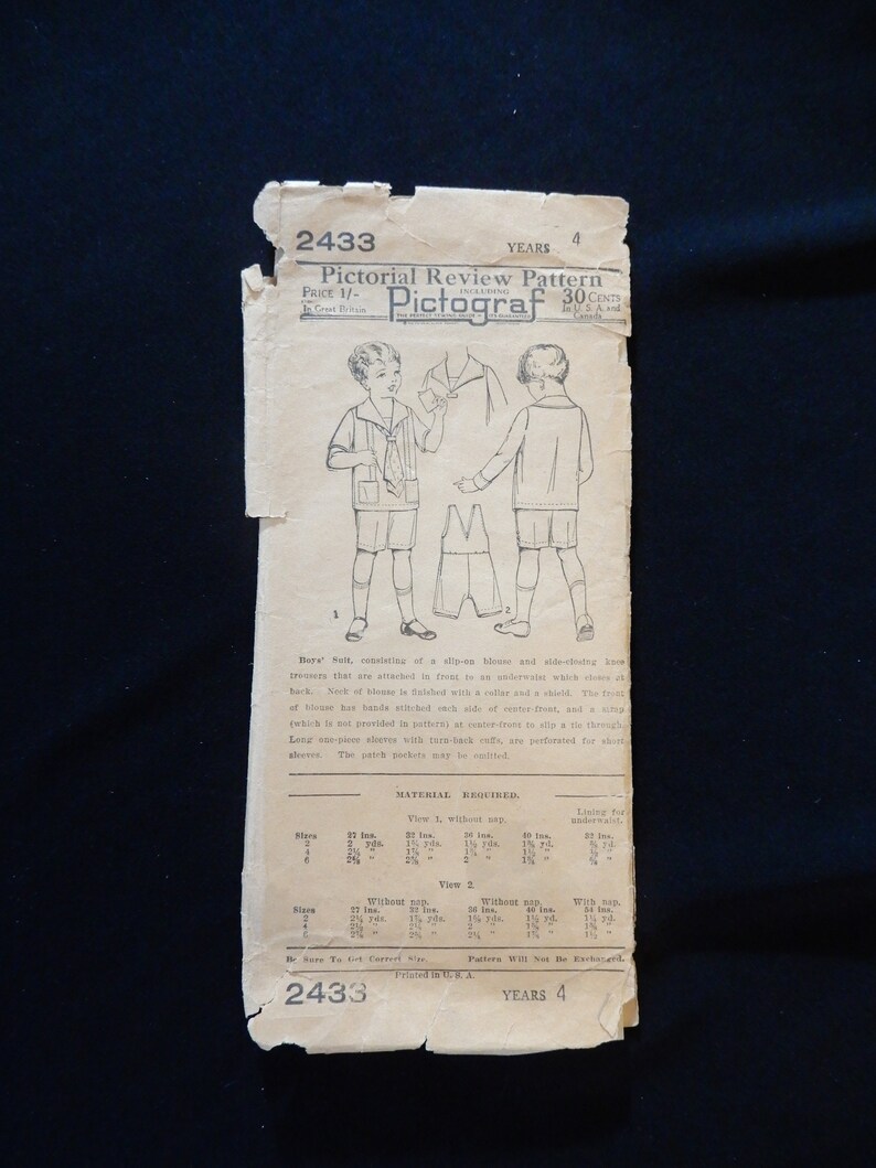 4 Year Old Boy, Pictorial Review Pattern 2433, 2 Piece Boy's Suit ...