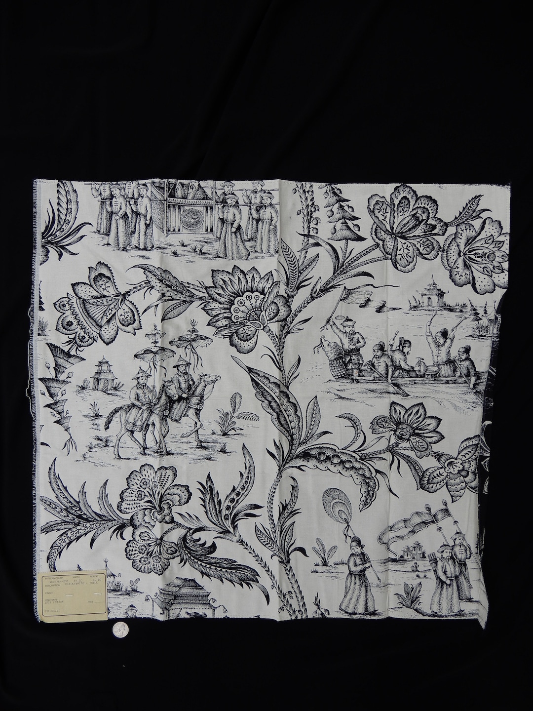 Asian Print Upholstery Weight, 100% Cotton Black and Beige Toile Design ...