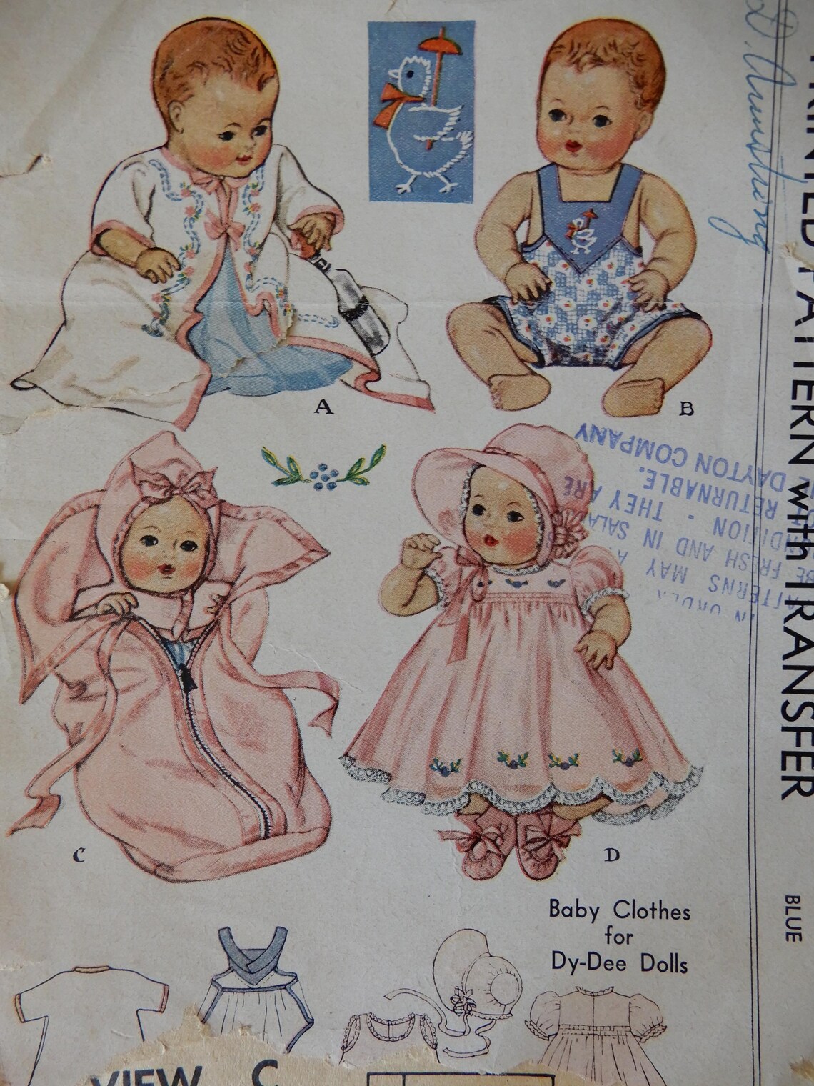 15" Tall Dy-dee Doll Clothes Sewing Pattern From 1937, Mostly Cut, Some ...