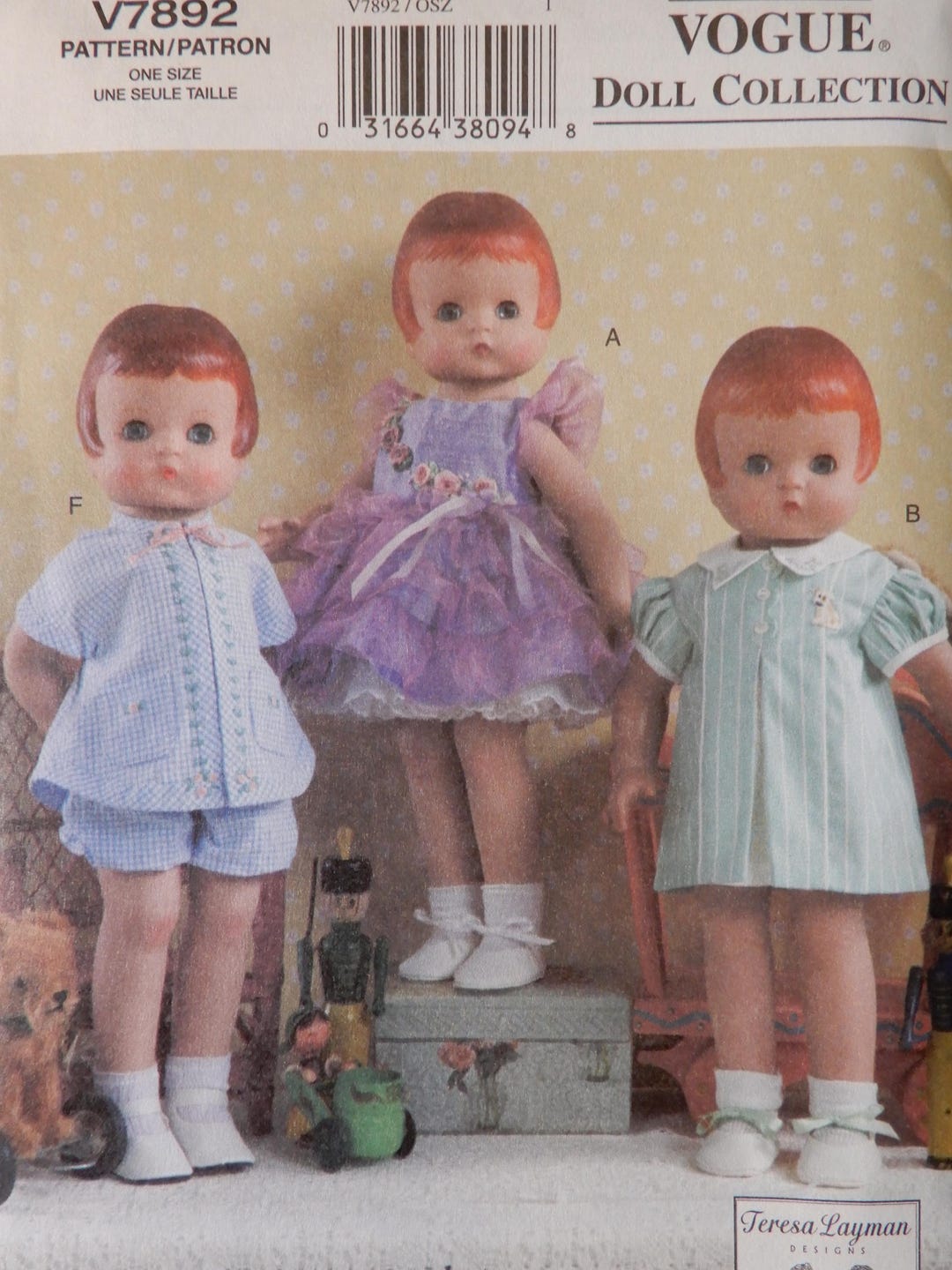 Retro 18 Doll Clothes Pattern, Vogue 7892, Teresa Layman, Two Dresses ...