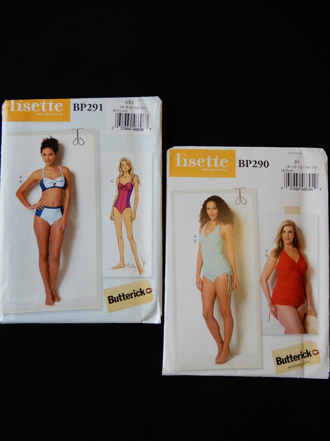 Lisette Swim Suit Patterns, Butterick 6360/290 in Size 8 16, Butterick 6358/291 in Size 4 12 ...