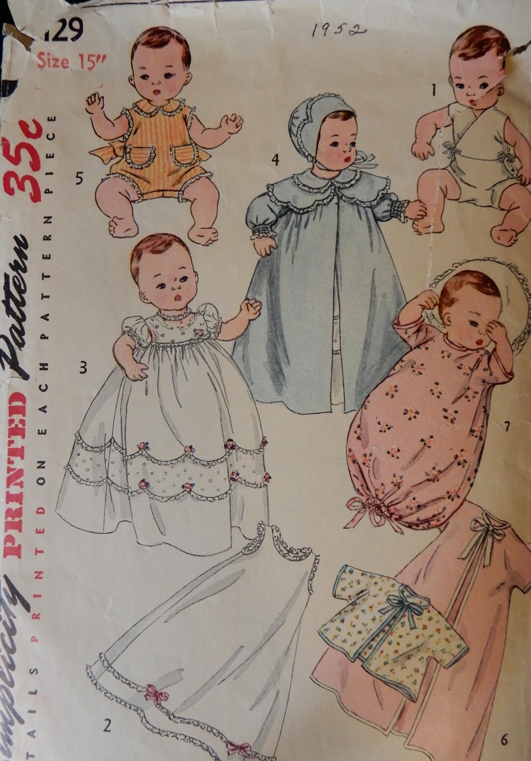 15" Tall Dy-dee Doll Sewing Pattern, 1952, Complete, Cut, Christening ...